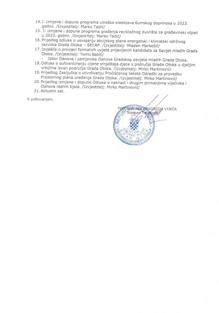 Najava: 21. sjednica Gradskog vijeća Grada Otoka | Grad Otok